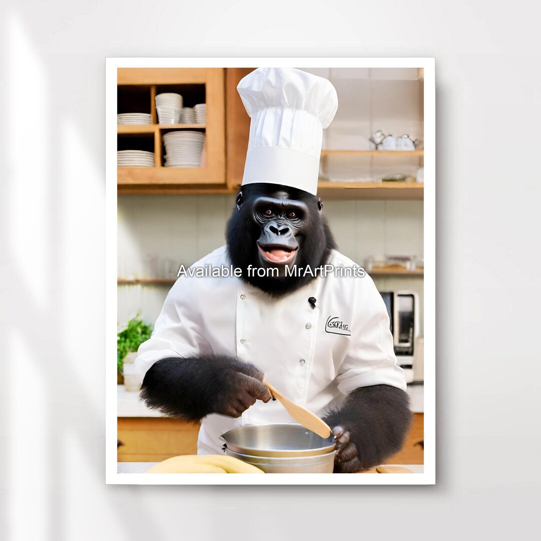 Funny Gorilla Chef Art Print, Adorable Kitchen Wall Decor - Etsy