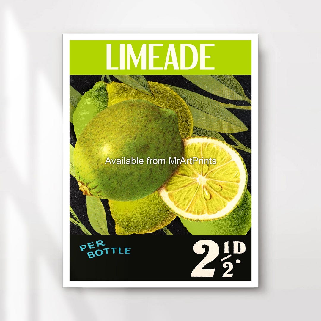 Limeade Lime Vintage Soda Advert Label Green Kitchen Art Wall Picture ...