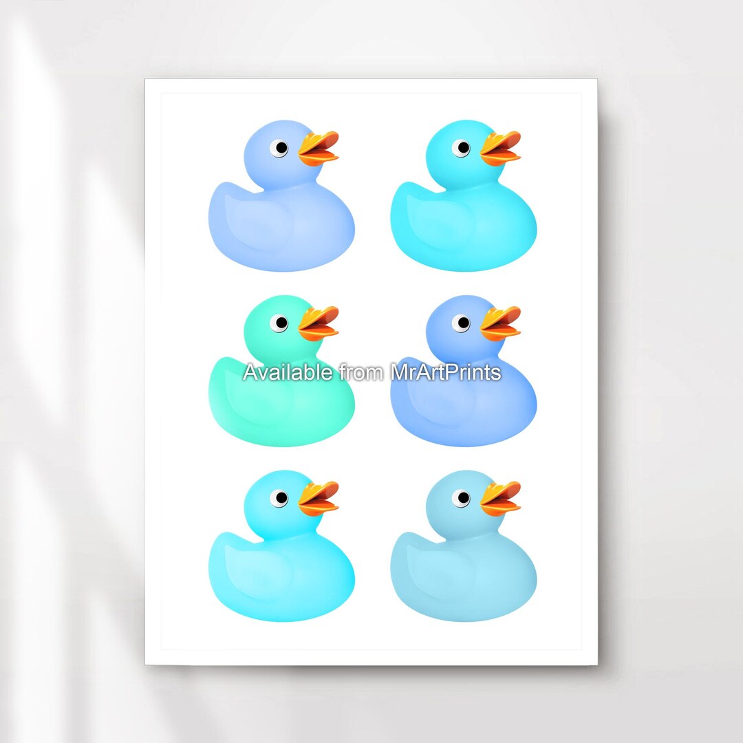 Blue Rubber Ducks Bathroom Art Print Poster Wall Picture Bright ...