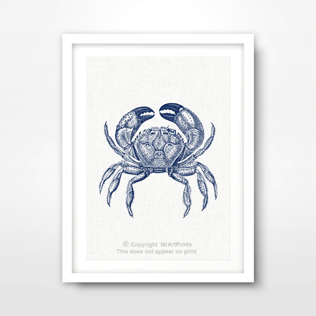 Blue Crab Art Print, Nautical Seaside Illustration - Etsy UK