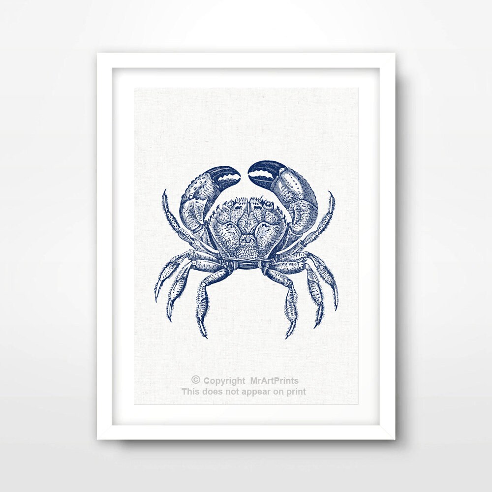 Blue Crab Art Print, Nautical Seaside Illustration - Etsy UK