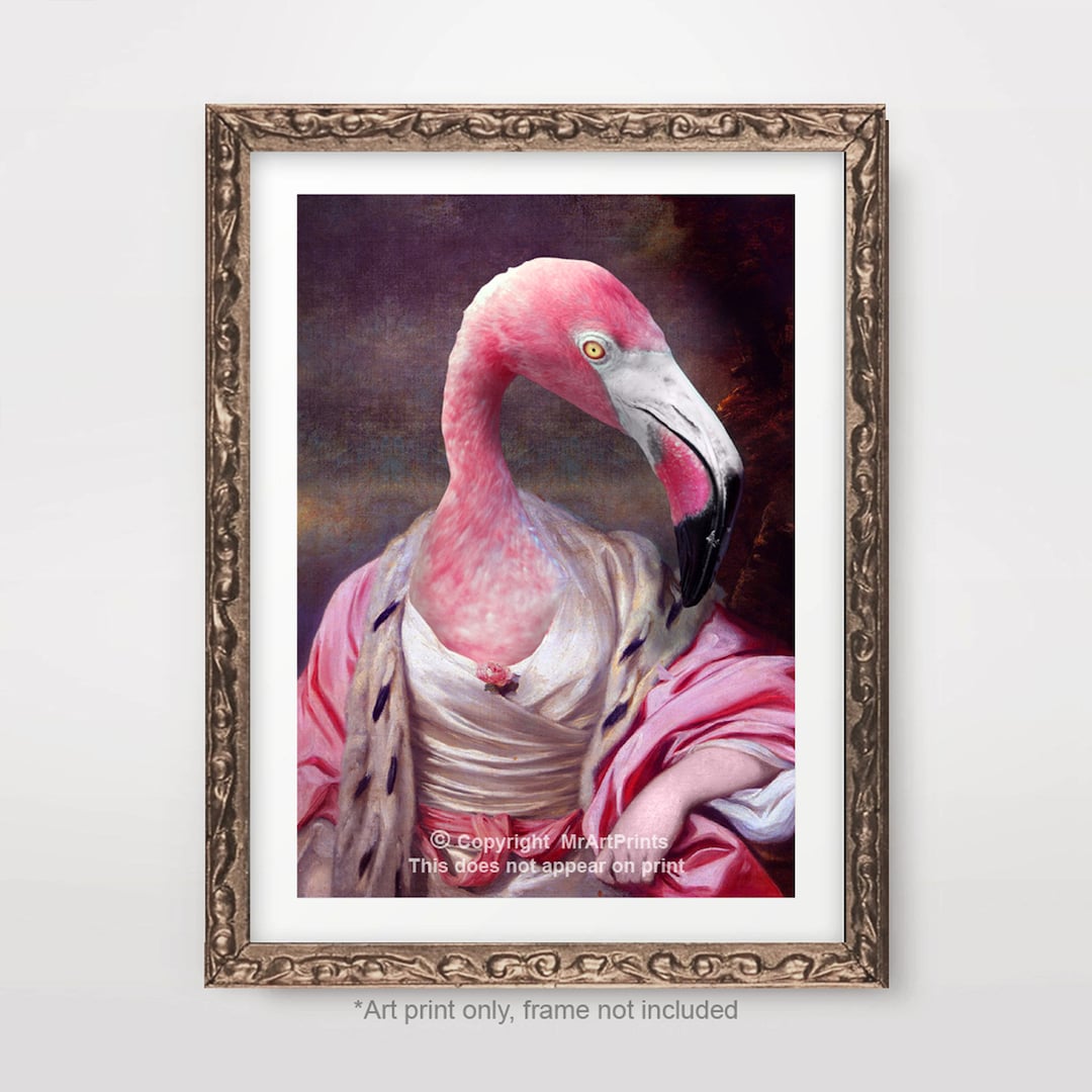 Pink FLAMINGO Portrait ART PRINT Animal Dressed as a Person People ...