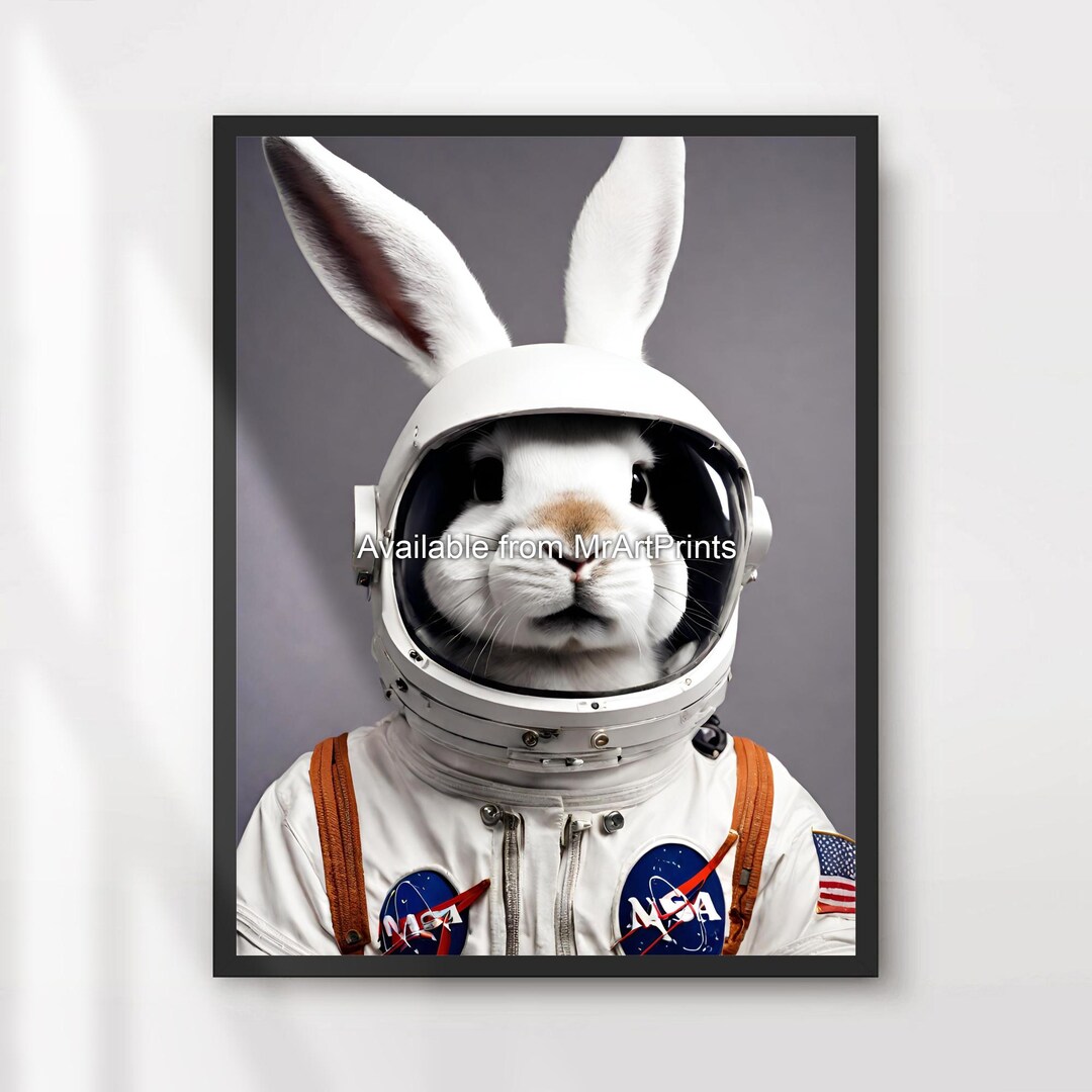 Bunny Rabbit Astronaut Outer Space Art Print Poster Wall Picture Quirky ...