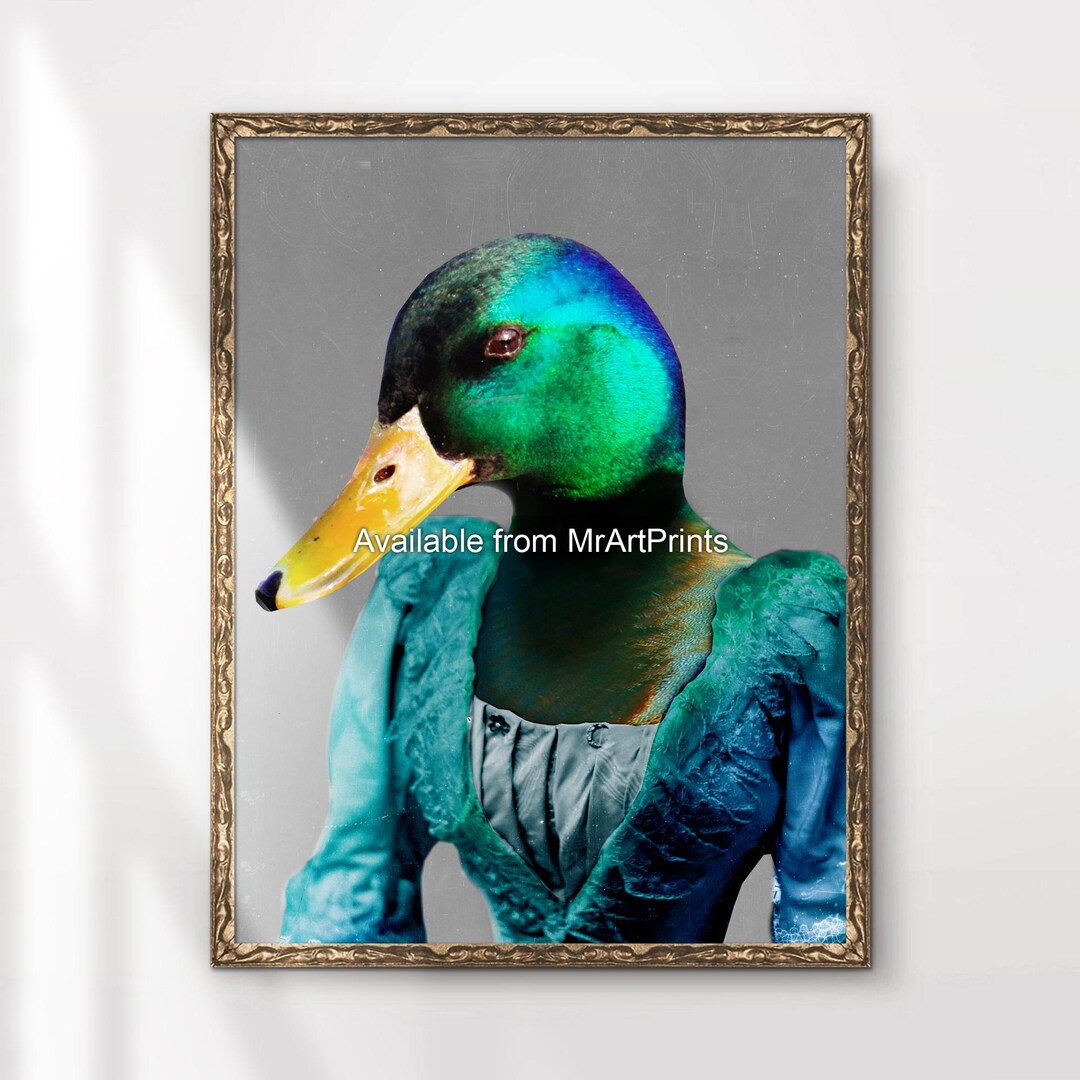 Funny Duck Portrait Art Print: Quirky Animal in Clothes - Etsy