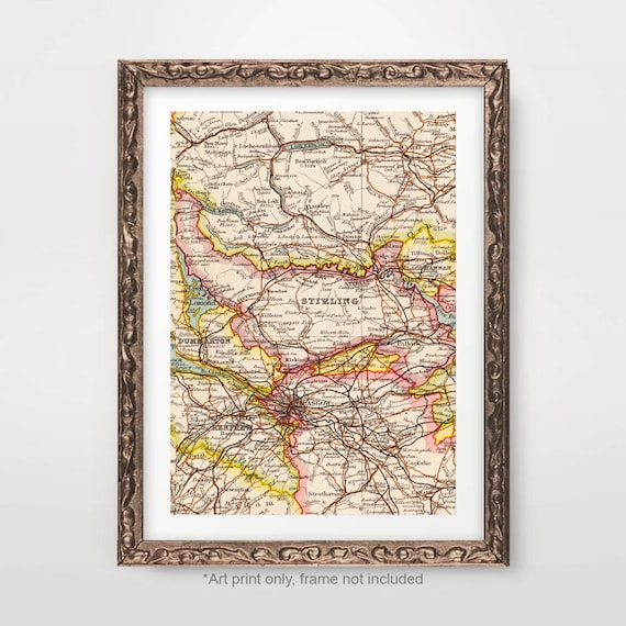 STIRLINGSHIRE Stirling County MAP Chart Art PRINT Scotland | Etsy