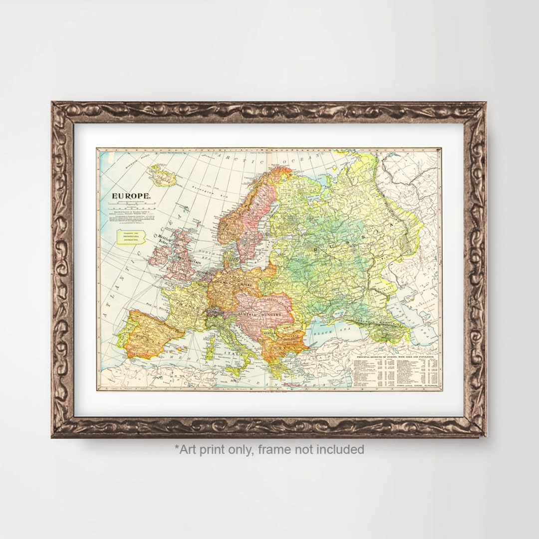 EUROPE European Continent Map Chart ART PRINT Year 1889 Vintage Antique ...