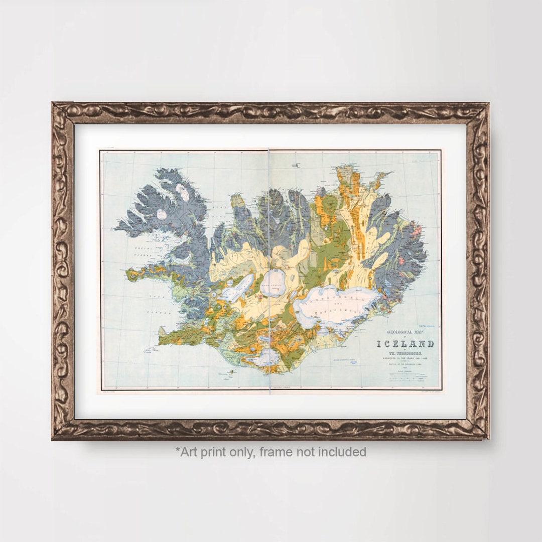 ICELAND Icelandic Country Map Chart ART PRINT Reykjavík Nordic Vintage ...