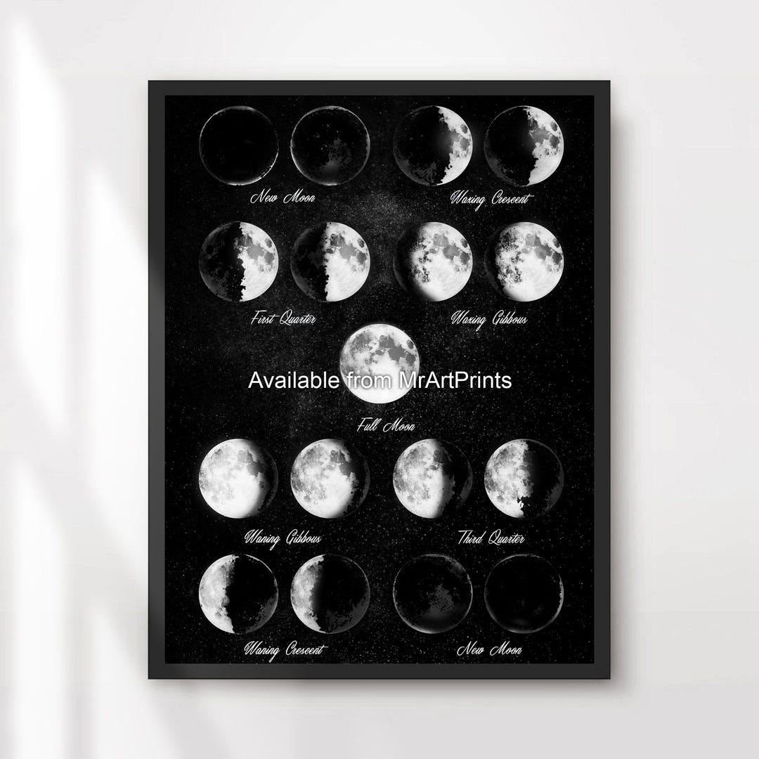 Phases of the Moon Chart Astronomy Outer Space Art Print Poster Wall ...