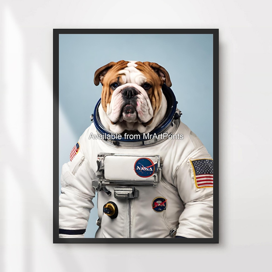 British Bulldog Astronaut Outer Space Art Print Poster Wall Picture ...