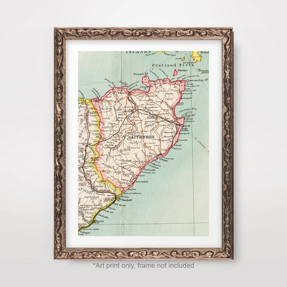 CAITHNESS Local County MAP Chart Art PRINT 20th Century | Etsy UK