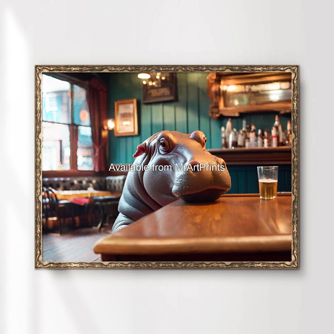 British Pub Bar Art Hippo Hippopotamus Wall Picture Poster Print Beer ...