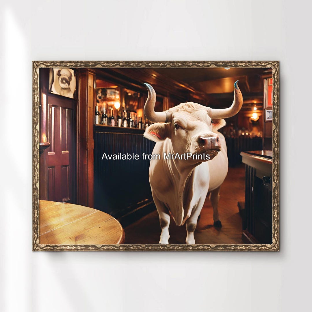 British Pub Bar Art Bull Wall Picture Poster Print Beer Funny Weird ...
