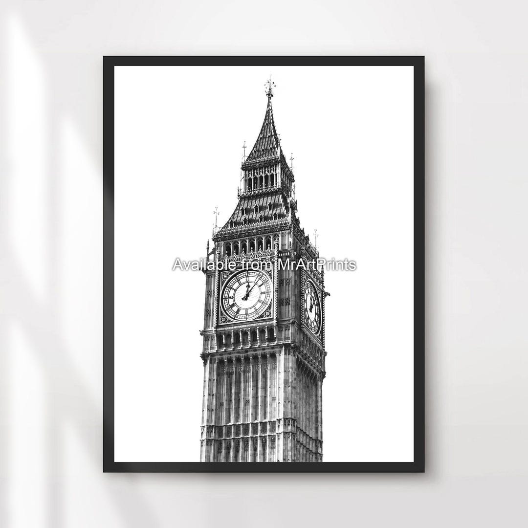 Big Ben London Black White Art Print Poster Wall Picture A4 A3 A2 A1 ...