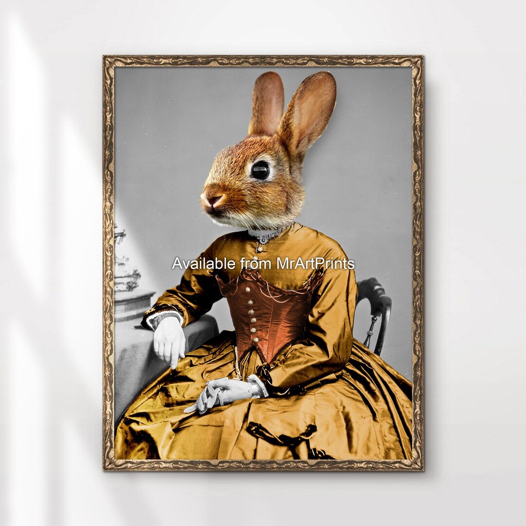 Bunny Rabbit Funny Quirky Portrait Art Print Poster Wall Picture Animal ...