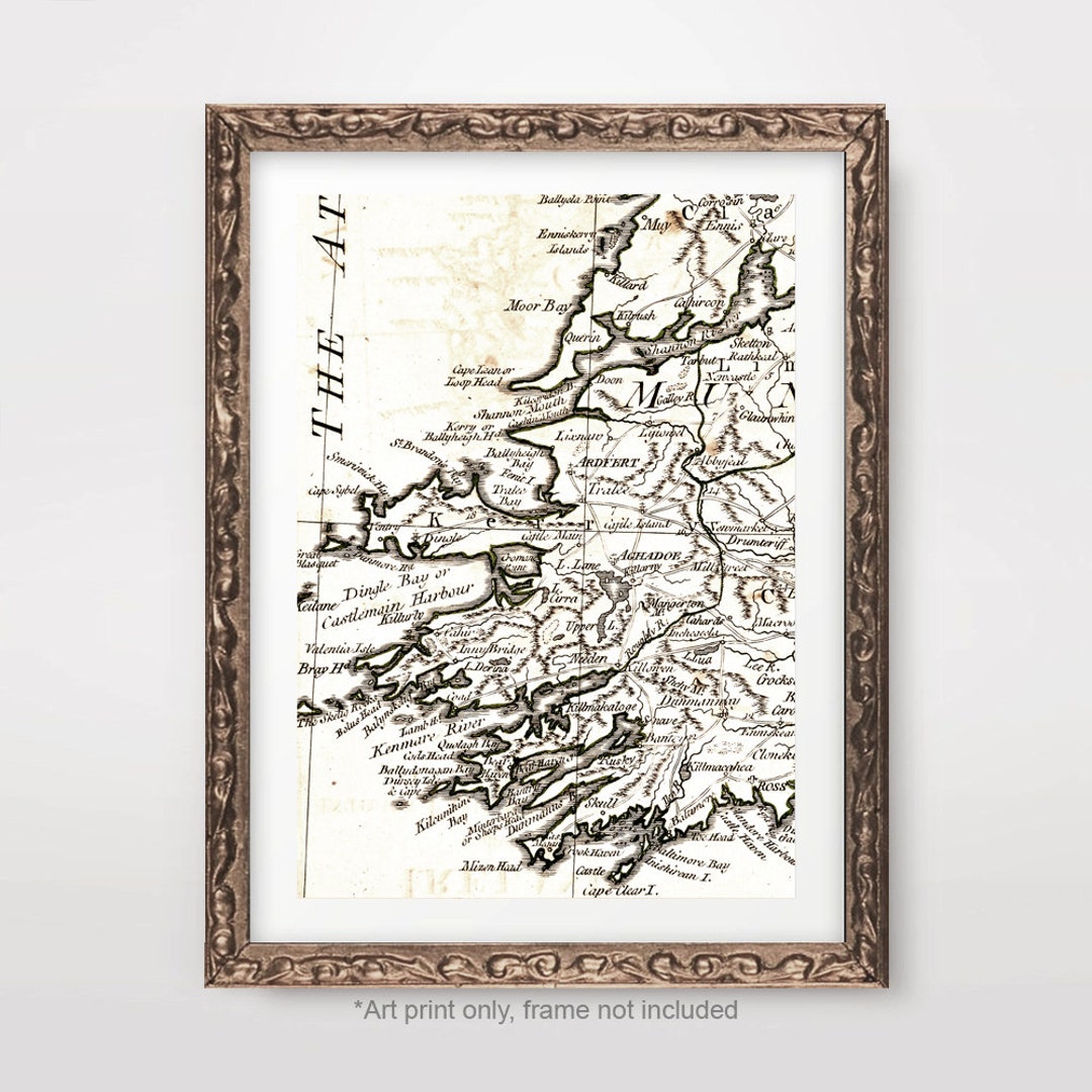 County KERRY Irish Map Chart ART PRINT Ireland Vintage Antique Poster ...