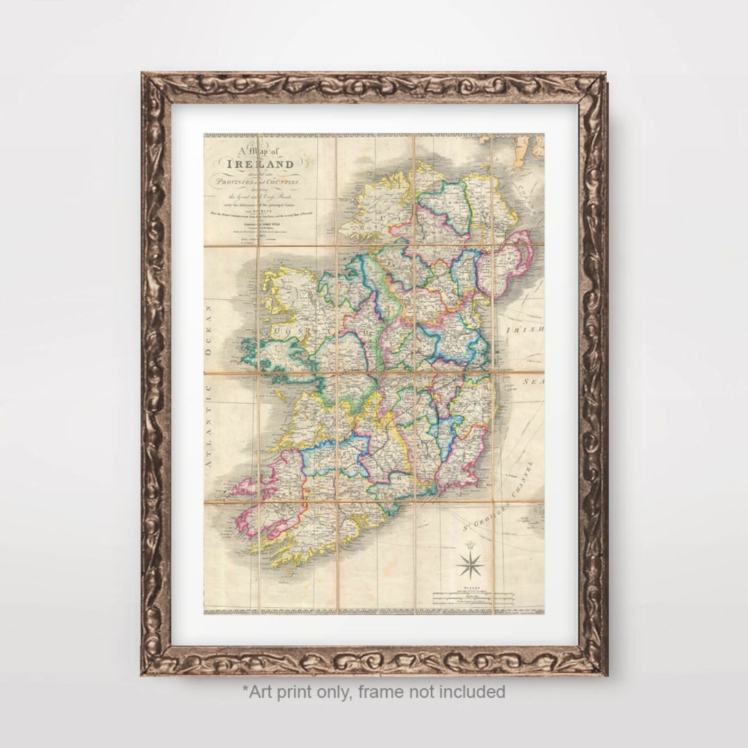 IRELAND Irish Country Map Chart ART PRINT Year 1853 Vintage Antique ...