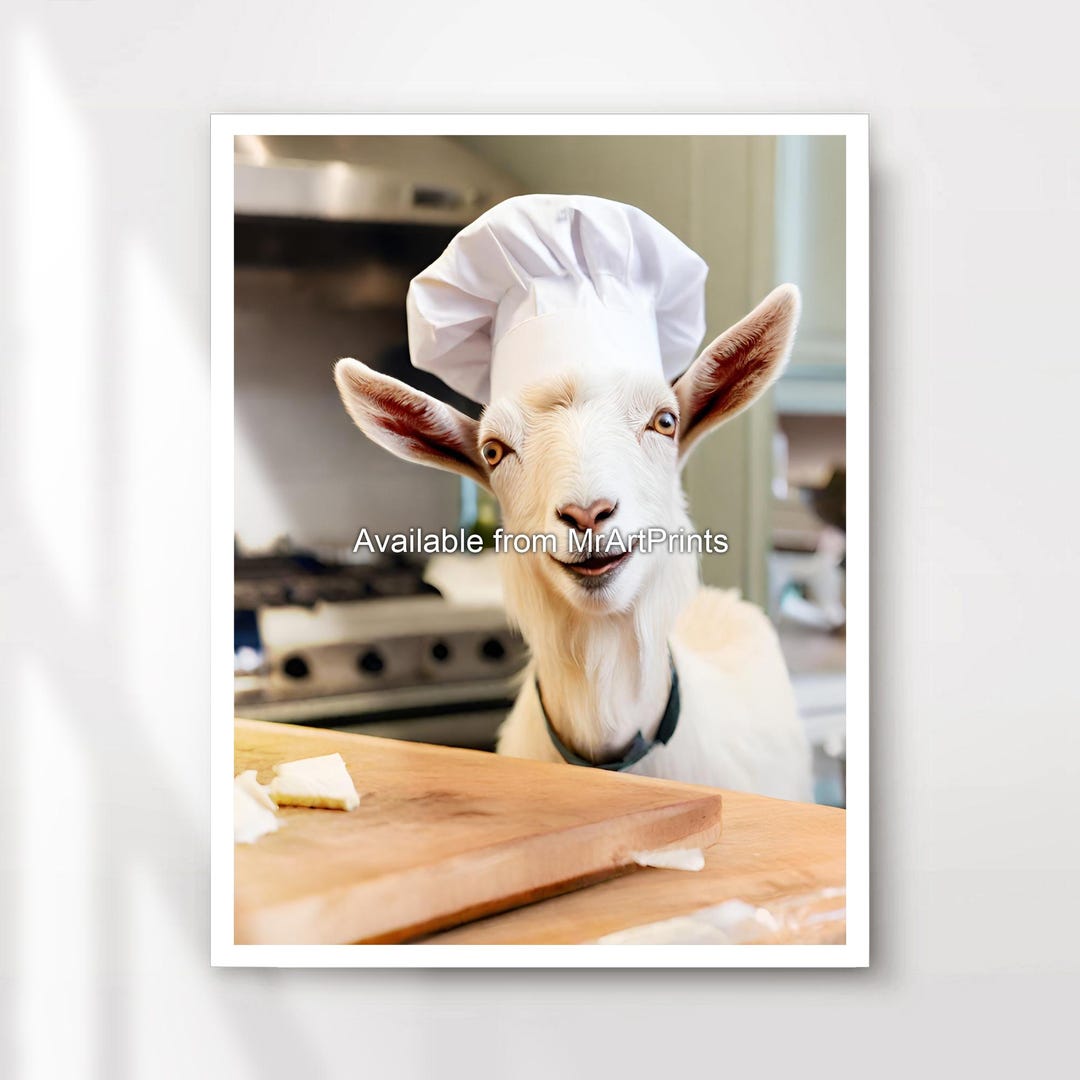 Kitchen Cute Funny Goat Art Print Poster Wall Picture Adorable Animal ...