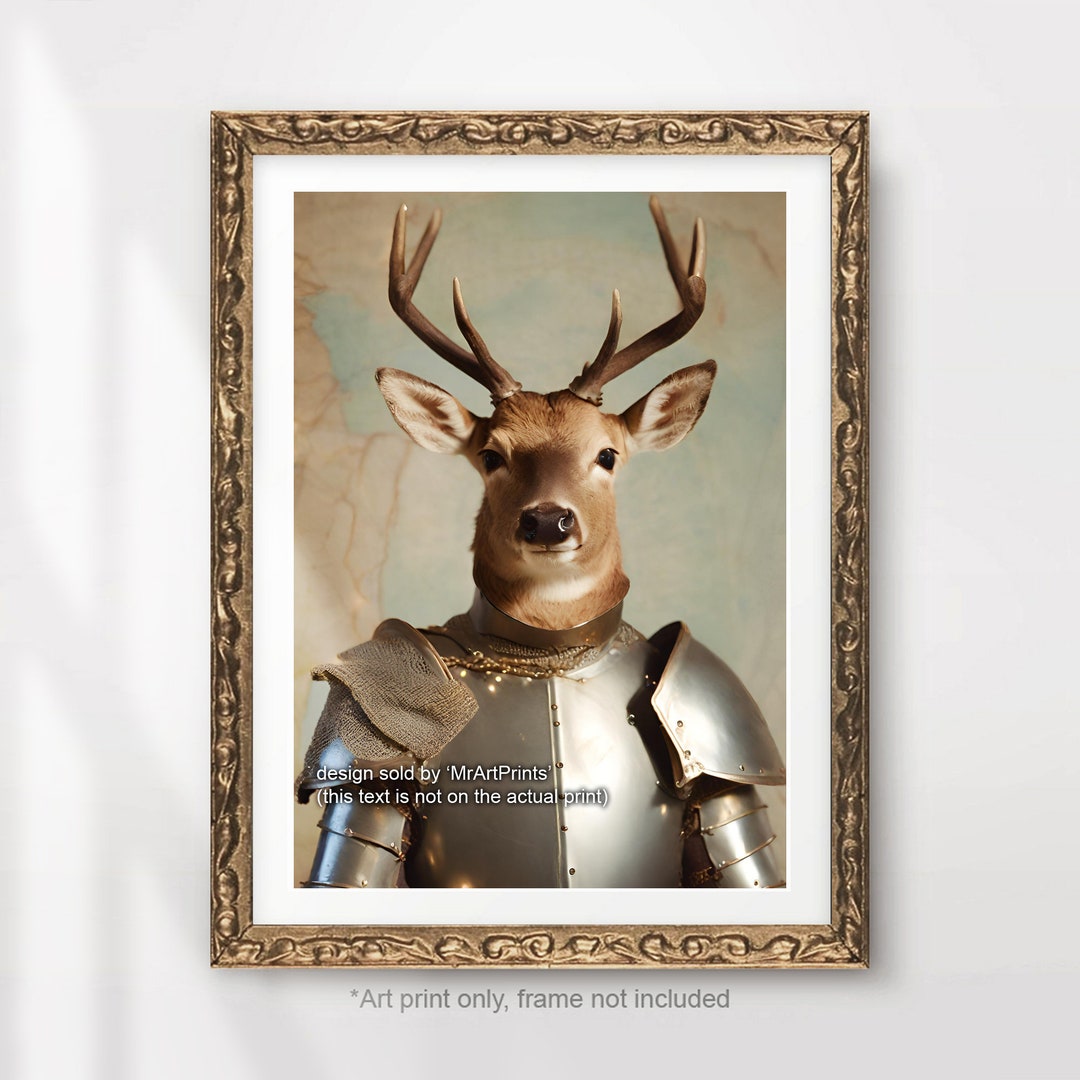 STAG Animal Head Portrait ART PRINT Poster Medieval Knight Suit of ...