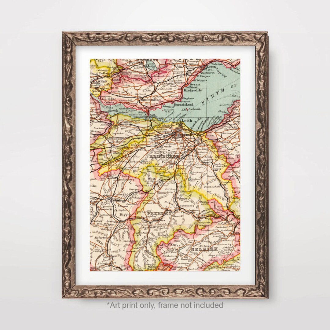 EDINBURGH Local County MAP Chart Art PRINT 20th Century Scotland ...
