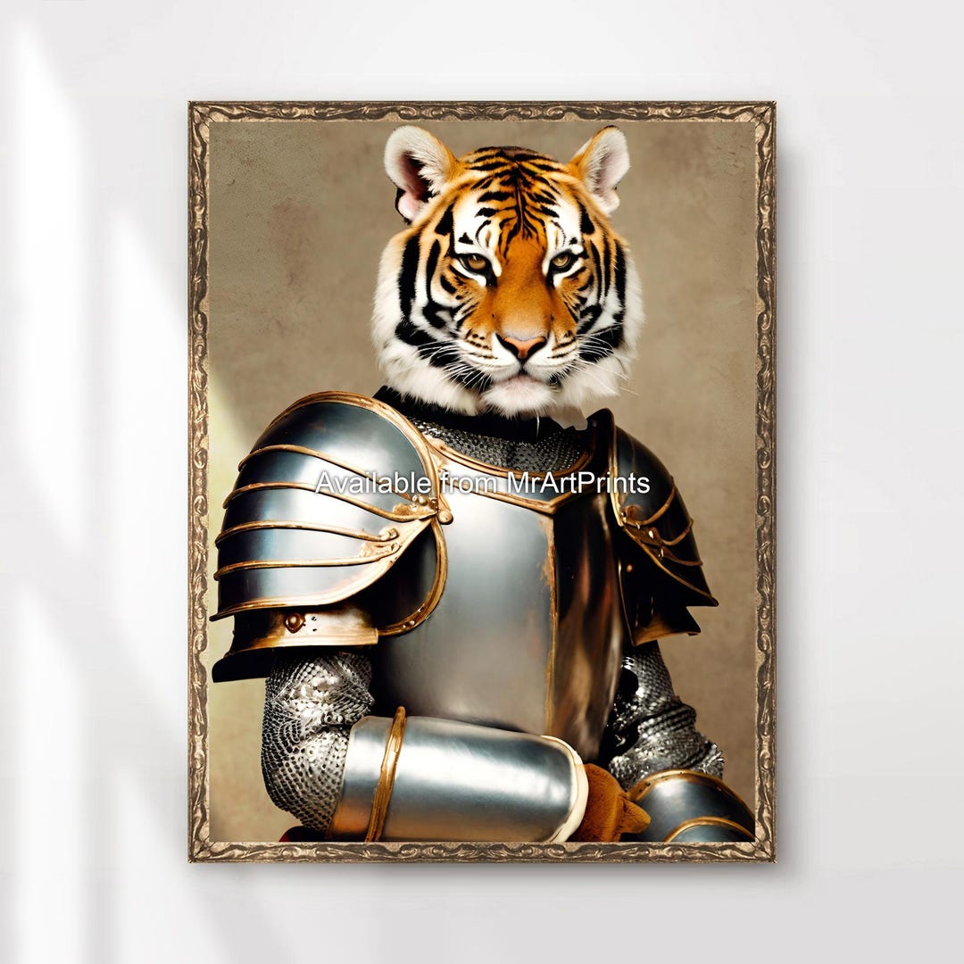 Medieval Knight Tiger Art Print - Quirky Animal Portrait - Etsy