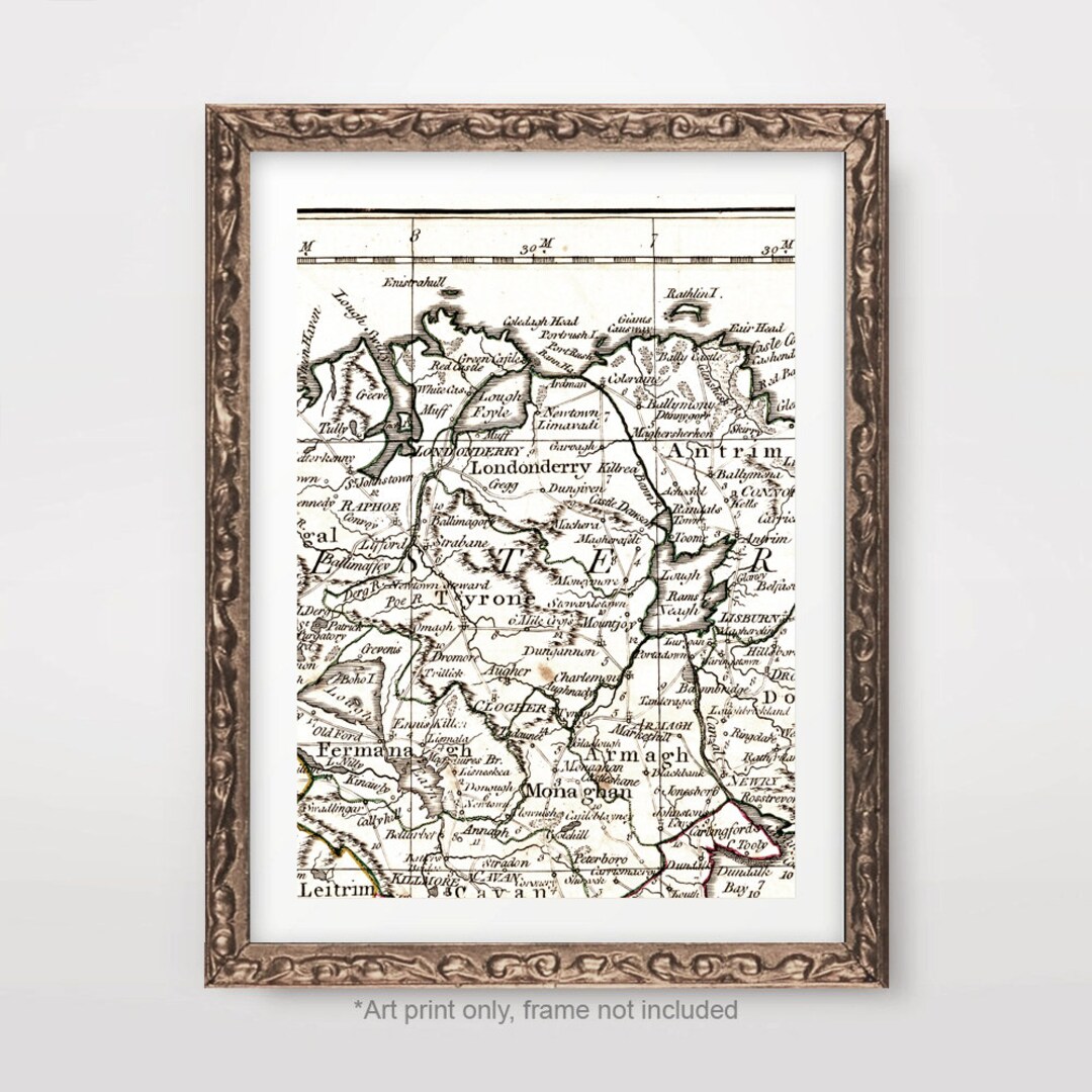 County Derry LONDONDERRY Irish Map Chart ART PRINT Northern Ireland ...