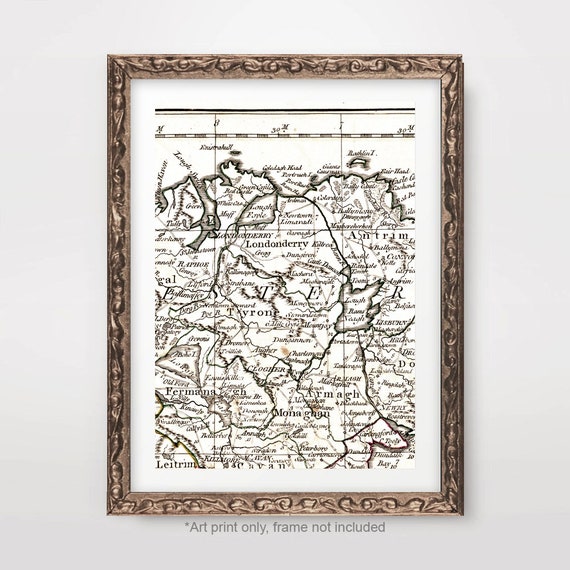 County Derry LONDONDERRY Irish Map Chart ART PRINT Northern | Etsy