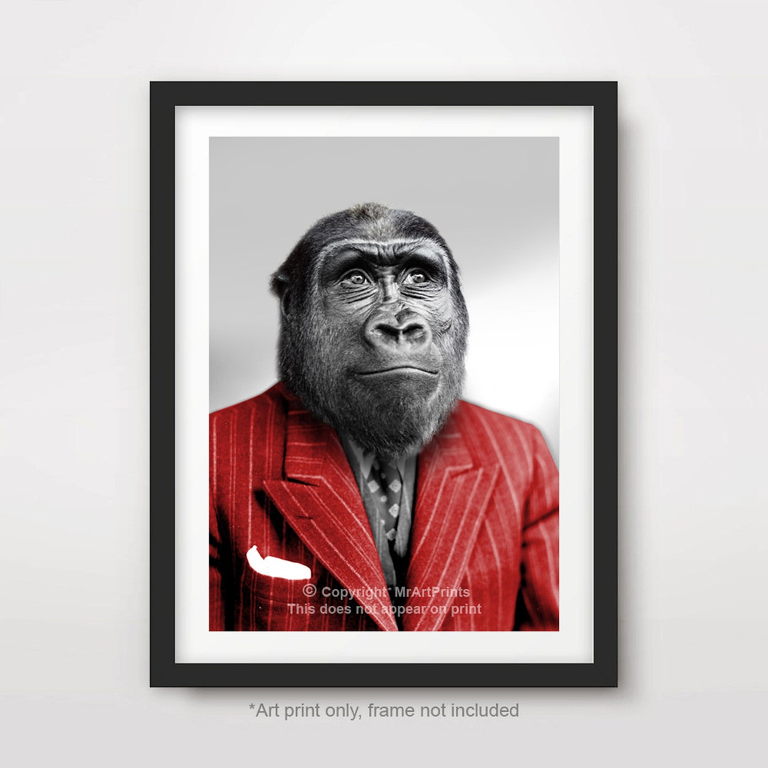 GORILLA Monkey Portrait ART PRINT Animal Dressed as Person People ...
