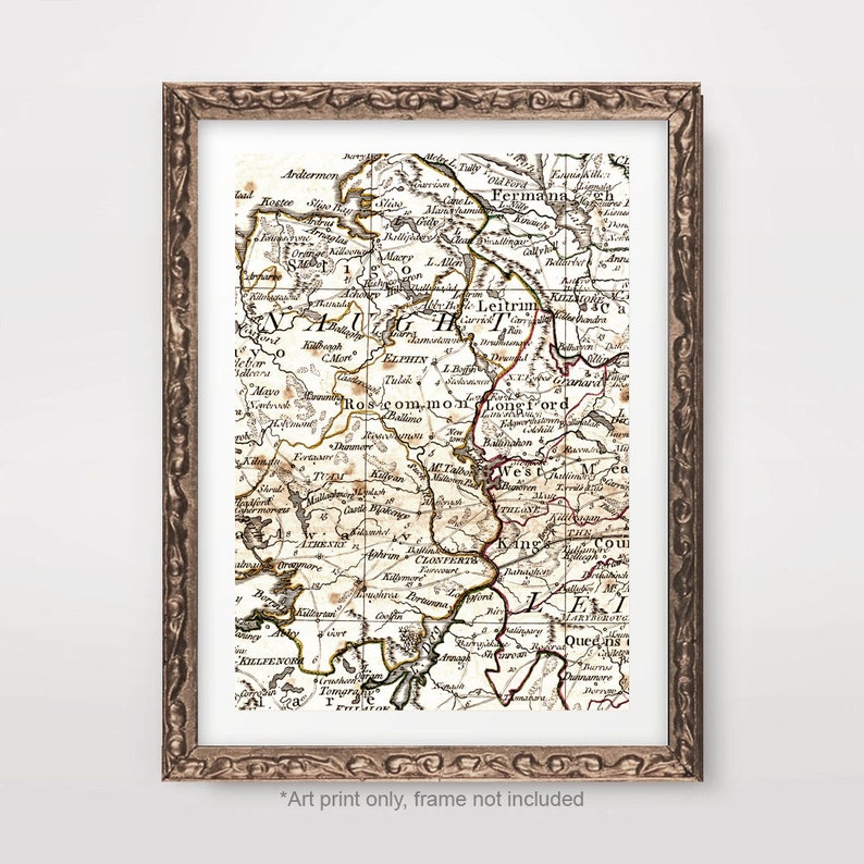 County ROSCOMMON Irish Map Chart ART PRINT Ireland Vintage - Etsy