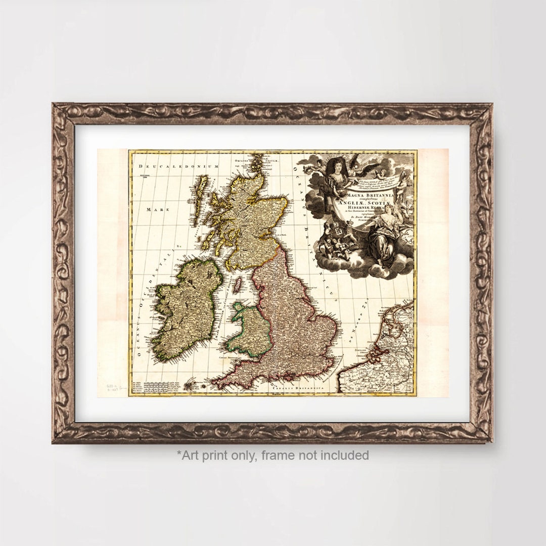 United Kingdom UK MAP Chart Art PRINT 1715 18th Century Vintage Antique ...