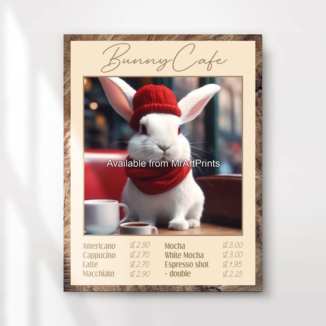 Bunny Rabbit Café Coffee Animal Art Wall Picture Print Poster Barista ...