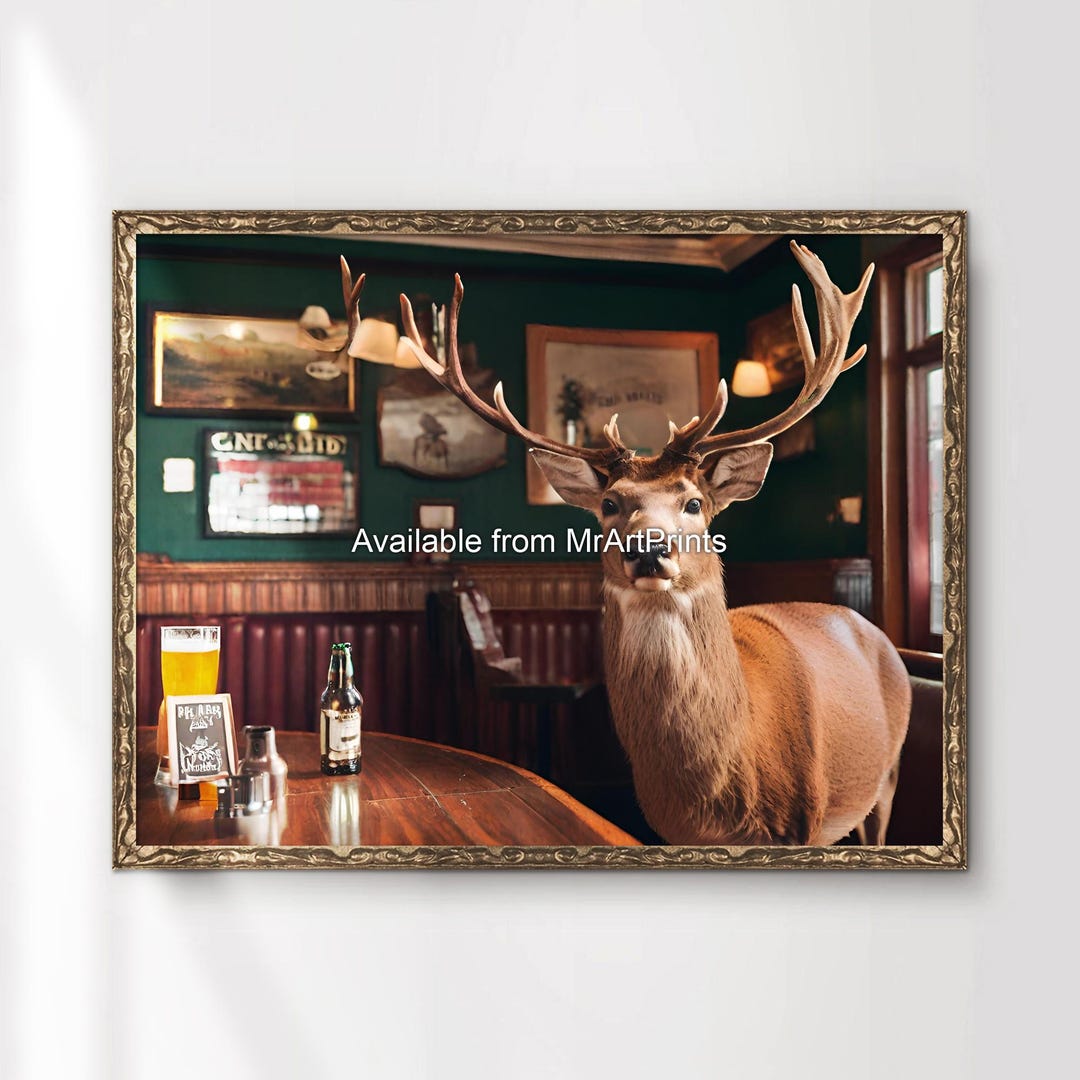 British Pub Stag Art Print, Funny Animal Beer Poster - Etsy