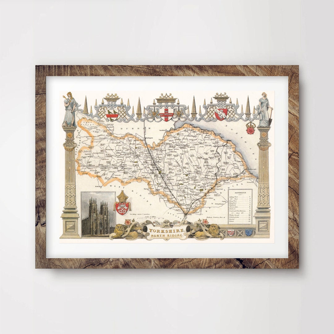 YORKSHIRE NORTH RIDING County Map Art Print British Britain Uk Antique ...