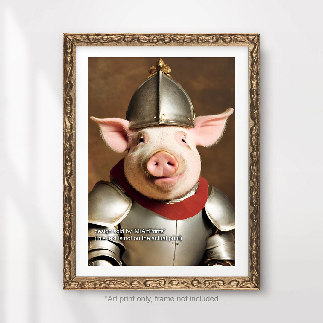 PIG Animal Head Portrait ART PRINT Poster Medieval Knight Suit of ...