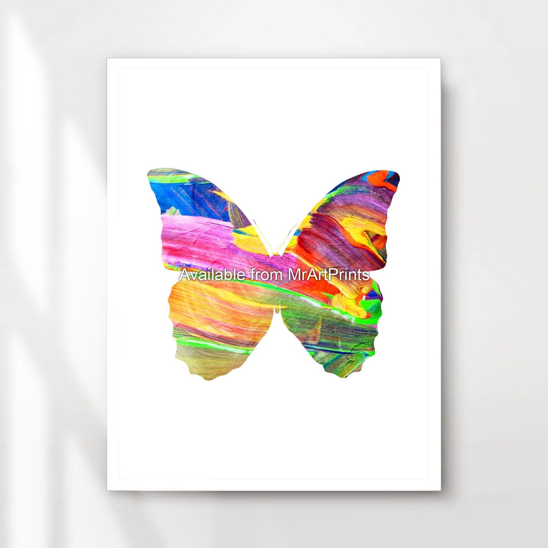 Bright and Colourful Butterfly Silhouette Rainbow Colours Art Print ...