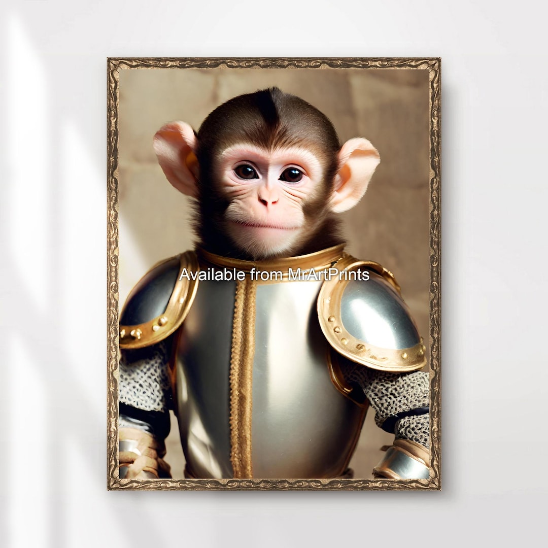 Medieval Knight Monkey Art Print Poster Wall Picture Funny Quirky ...