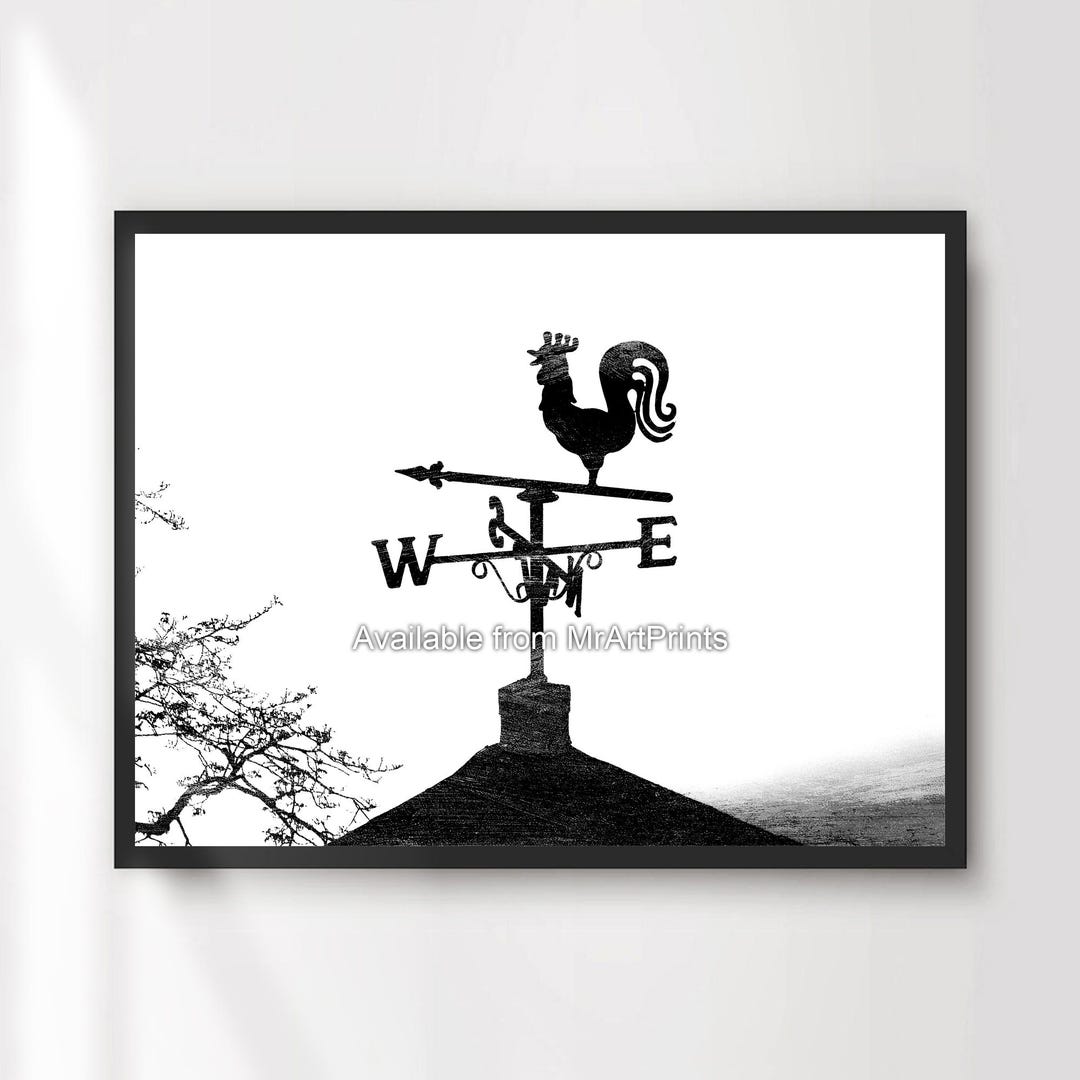 Weather Vane Art Print, Minimalist Black and White Poster - Etsy