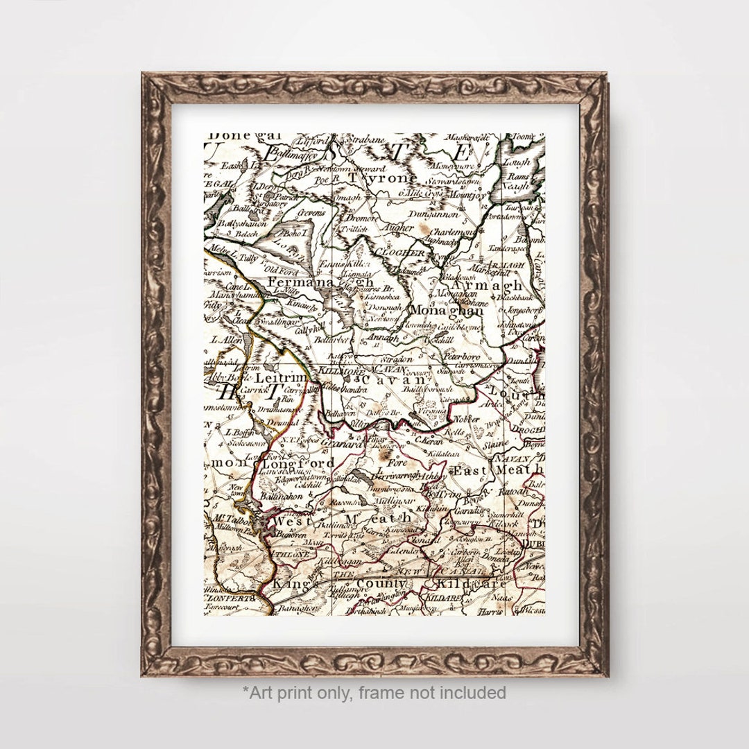 County CAVAN Irish Map Chart ART PRINT Ireland Vintage Antique Poster ...