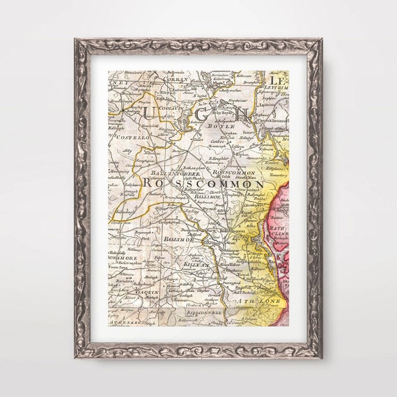 ROSCOMMON Map ART PRINT Ireland Vintage Antique Irish County | Etsy