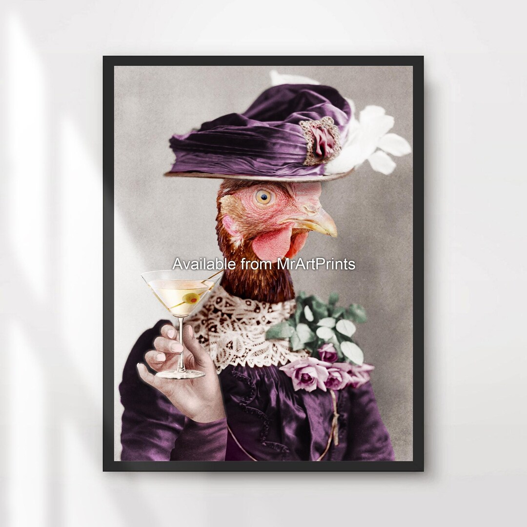 Victorian Chicken Portrait Art Print | Humorous Animal Wall Decor - Etsy