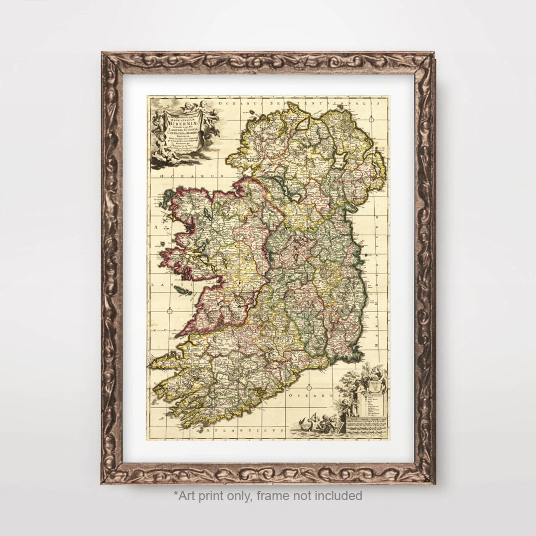 IRELAND Irish Country Map Chart ART PRINT Vintage Antique Poster Wall ...
