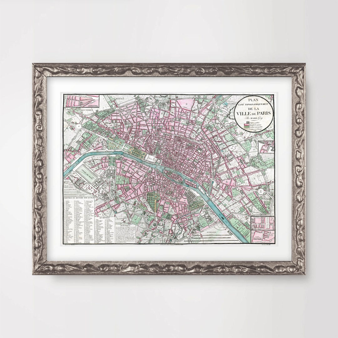 PARIS Parisian City Map Chart ART PRINT Vintage Antique - Etsy
