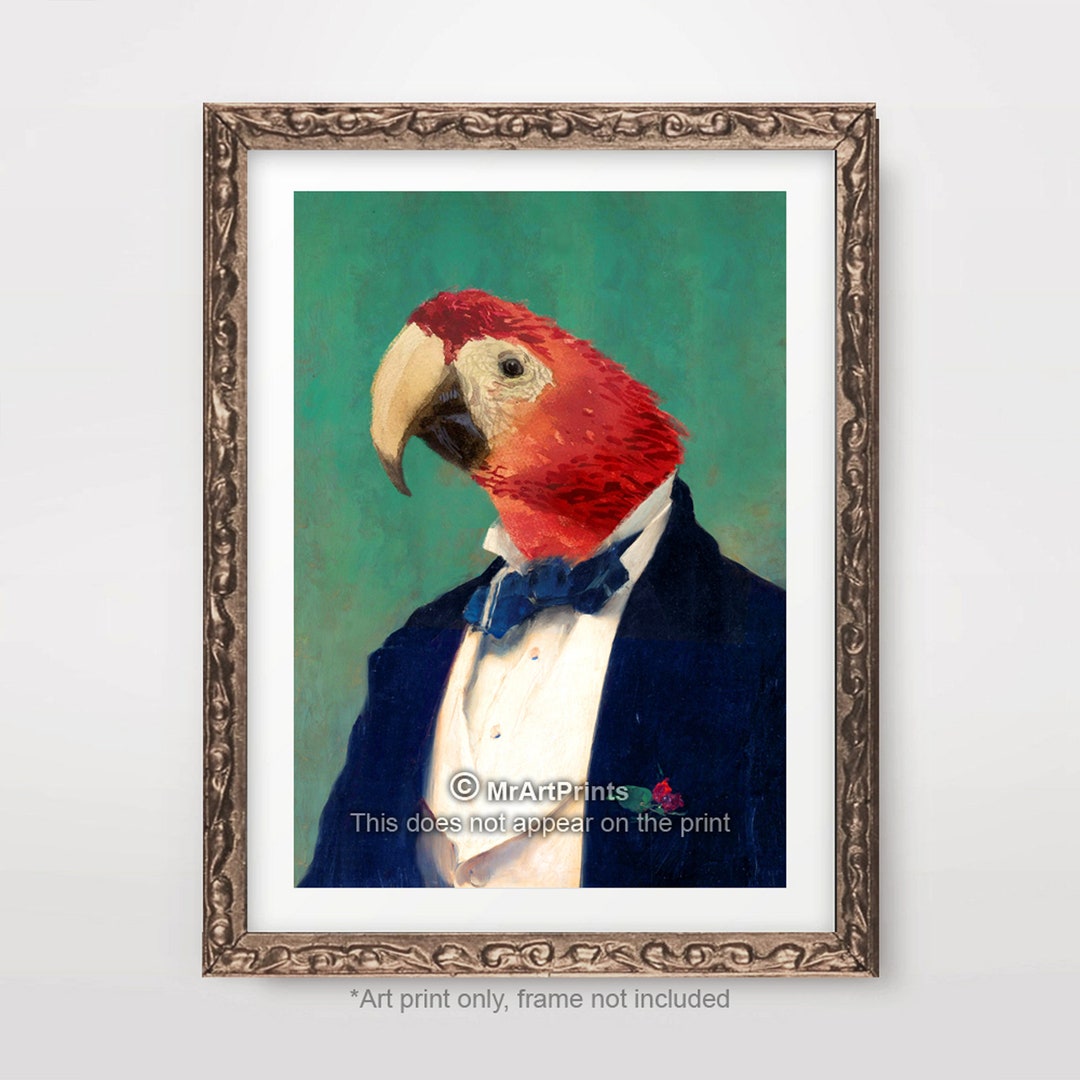 PARROT Macaw Portrait ART PRINT Animal as a Person People Quirky Wall ...