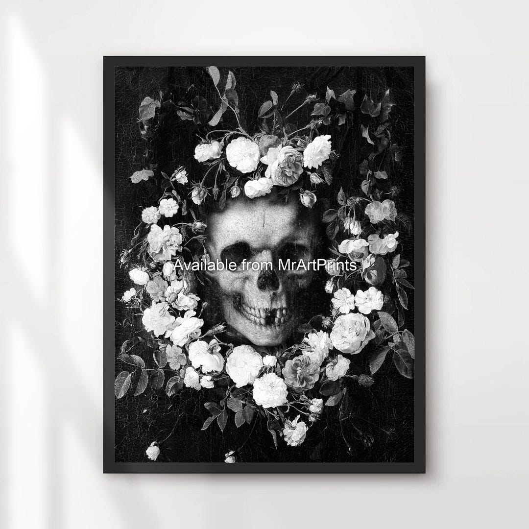 Gothic Skull Art Print | Macabre Floral Decor - Etsy