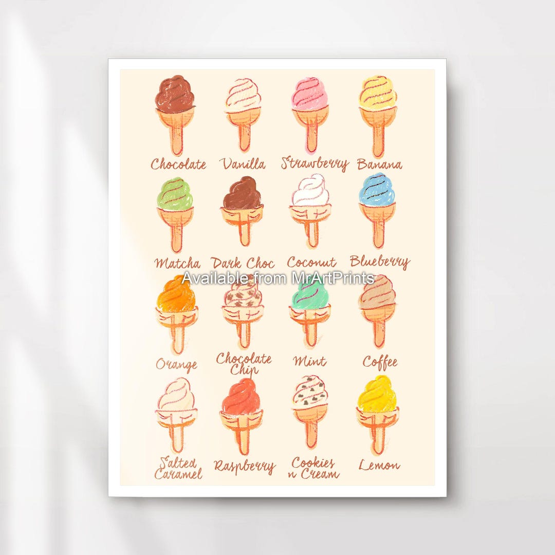 Ice Cream Flavors Chart Art Print, Kitchen Decor - Etsy
