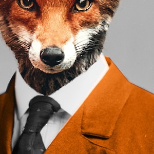 FOX Foxes Portrait ART PRINT Animal Dressed as a Person People Quirky ...