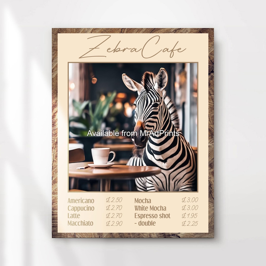 Zebra Cafe Art Print, Coffee Animal Poster - Etsy