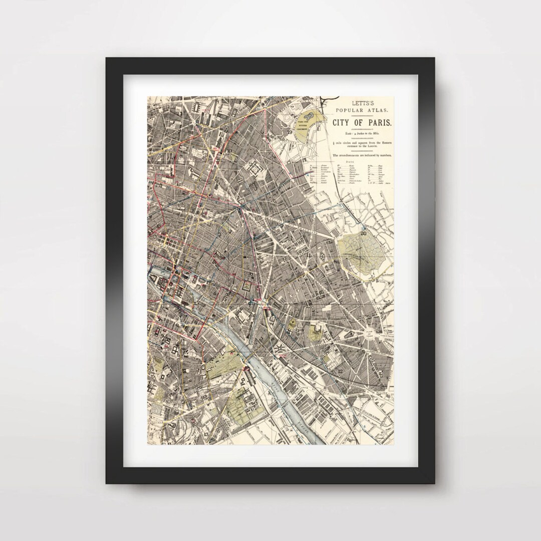 PARIS Parisian City Map Chart ART PRINT Vintage Antique - Etsy UK