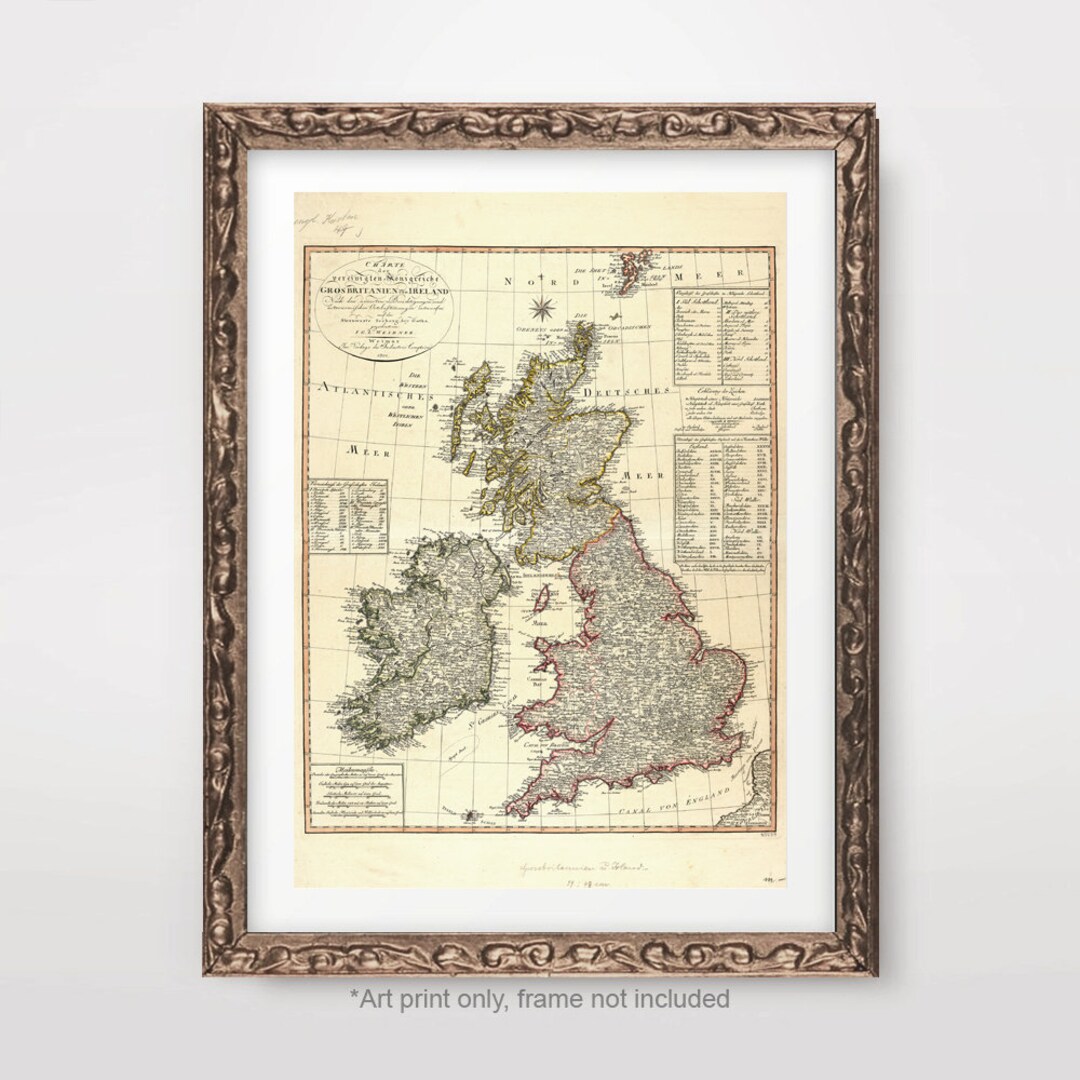 United Kingdom UK MAP Chart Art PRINT Vintage Antique British Britain ...