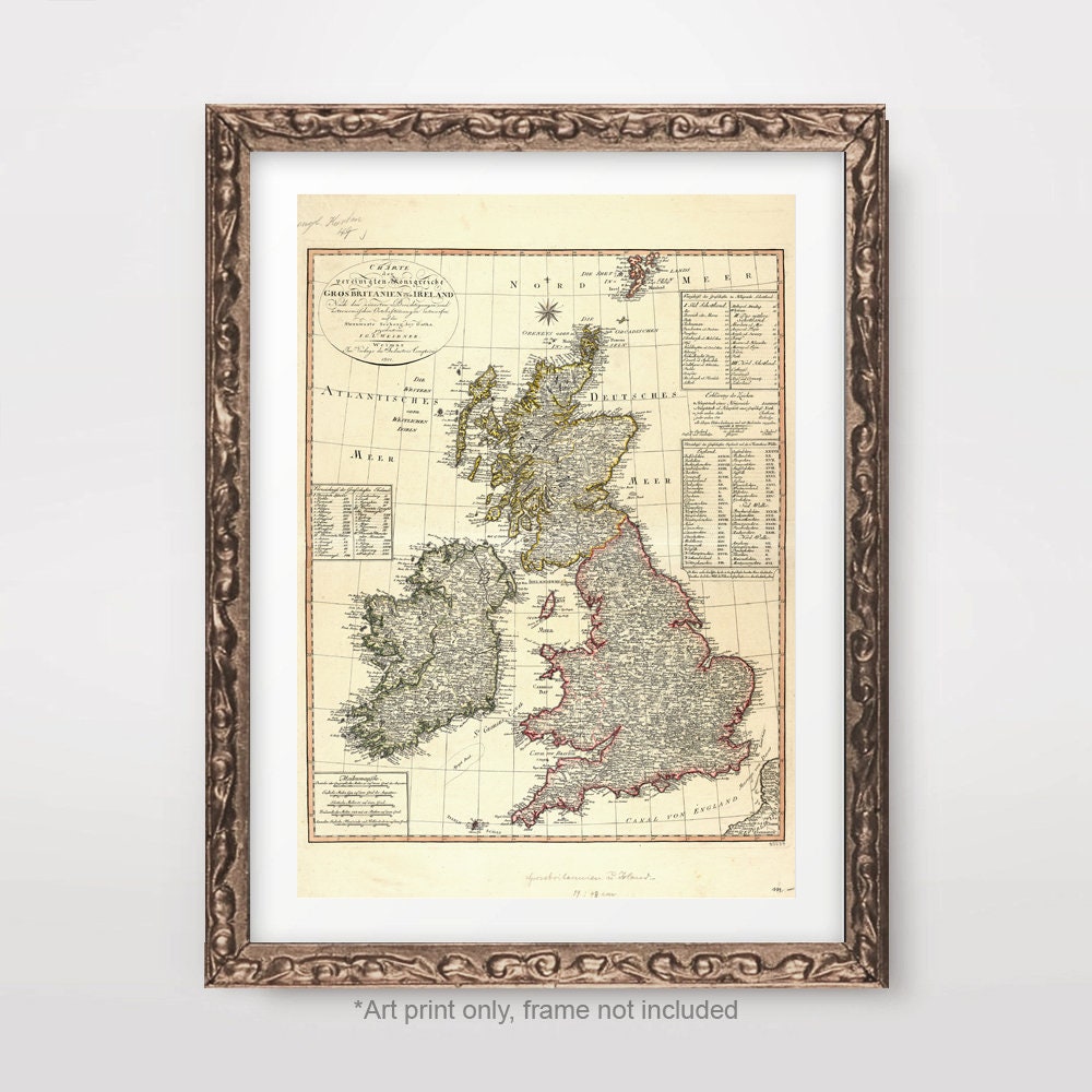 United Kingdom UK MAP Chart Art PRINT Vintage Antique British | Etsy