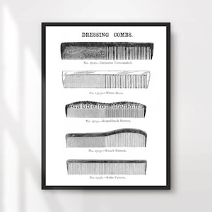 Combs Chart Hairdressing Hairdressers Vintage Salon Barber Shop Art ...